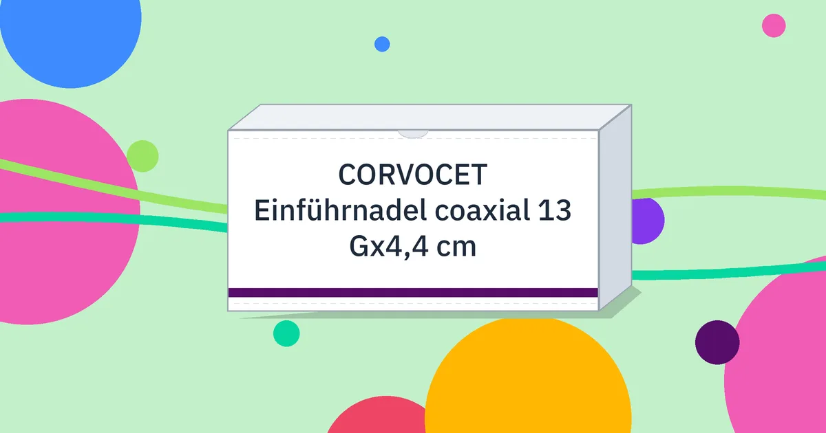 Symbolbild: Packung mit der Aufschrift CORVOCET Einführnadel coaxial 13 Gx4,4 cm (PZN 18764212) – Verfügbarkeit und Bezug in Apotheken in Frankfurt am Main