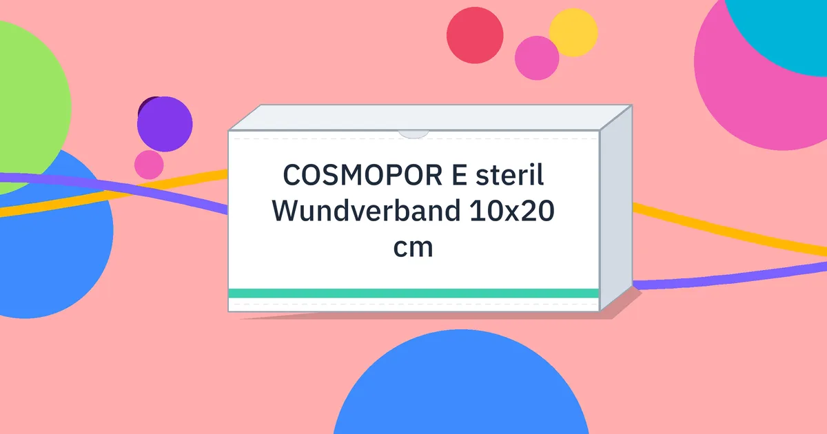 Symbolbild: Packung mit der Aufschrift COSMOPOR E steril Wundverband 10x20 cm (PZN 18713864) – Verfügbarkeit und Bezug in Apotheken in Frankfurt am Main