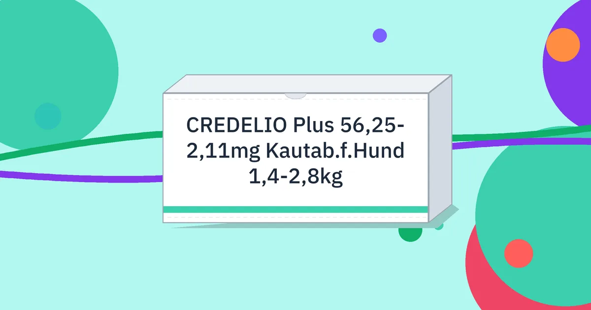 Symbolbild: Packung mit der Aufschrift CREDELIO Plus 56,25-2,11mg Kautab.f.Hund 1,4-2,8kg (PZN 17620534) – Verfügbarkeit und Bezug in Apotheken in Frankfurt am Main