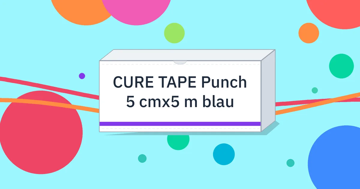 Symbolbild: Packung mit der Aufschrift CURE TAPE Punch 5 cmx5 m blau (PZN 07678797) – Verfügbarkeit und Bezug in Apotheken in Frankfurt am Main