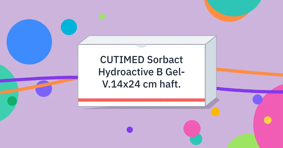 Symbolbild: Packung mit der Aufschrift CUTIMED Sorbact Hydroactive B Gel-V.14x24 cm haft. (PZN 16026993) – Verfügbarkeit und Bezug in Apotheken in Frankfurt am Main