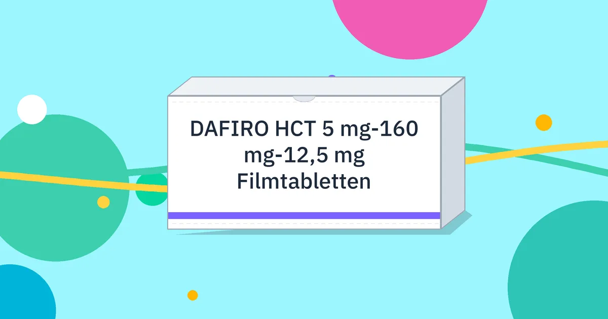 Symbolbild: Packung mit der Aufschrift DAFIRO HCT 5 mg-160 mg-12,5 mg Filmtabletten (PZN 11068047) – Verfügbarkeit und Bezug in Apotheken in Frankfurt am Main