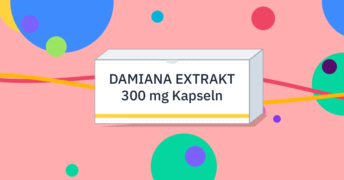 Symbolbild: Packung mit der Aufschrift DAMIANA EXTRAKT 300 mg Kapseln (PZN 15737077) – Verfügbarkeit und Bezug in Apotheken in Frankfurt am Main