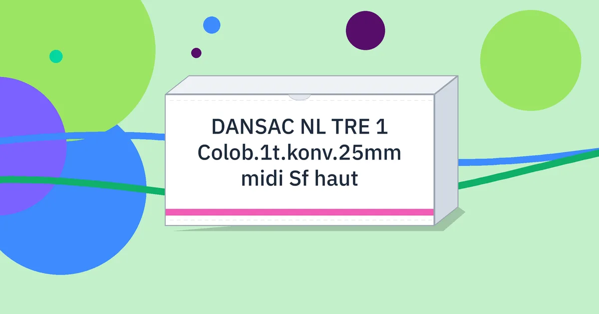 Symbolbild: Packung mit der Aufschrift DANSAC NL TRE 1 Colob.1t.konv.25mm midi Sf haut (PZN 16197430) – Verfügbarkeit und Bezug in Apotheken in Frankfurt am Main