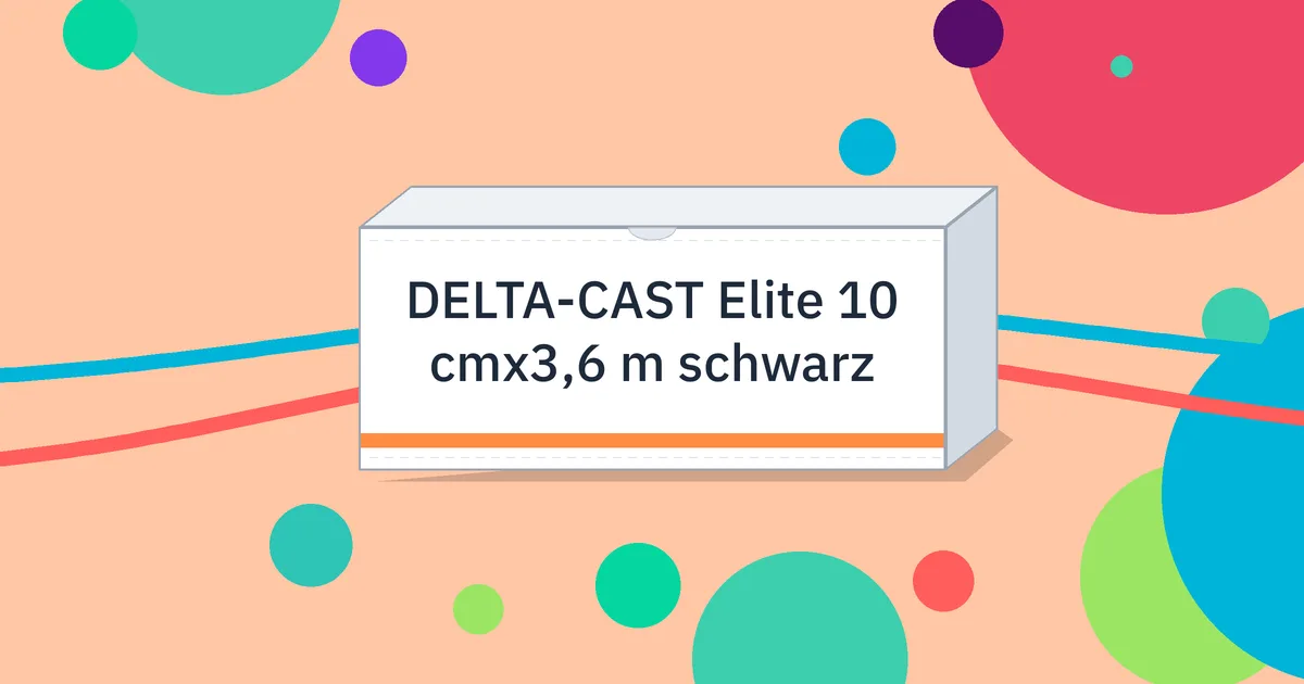 Symbolbild: Packung mit der Aufschrift DELTA-CAST Elite 10 cmx3,6 m schwarz (PZN 07550689) – Verfügbarkeit und Bezug in Apotheken in Frankfurt am Main