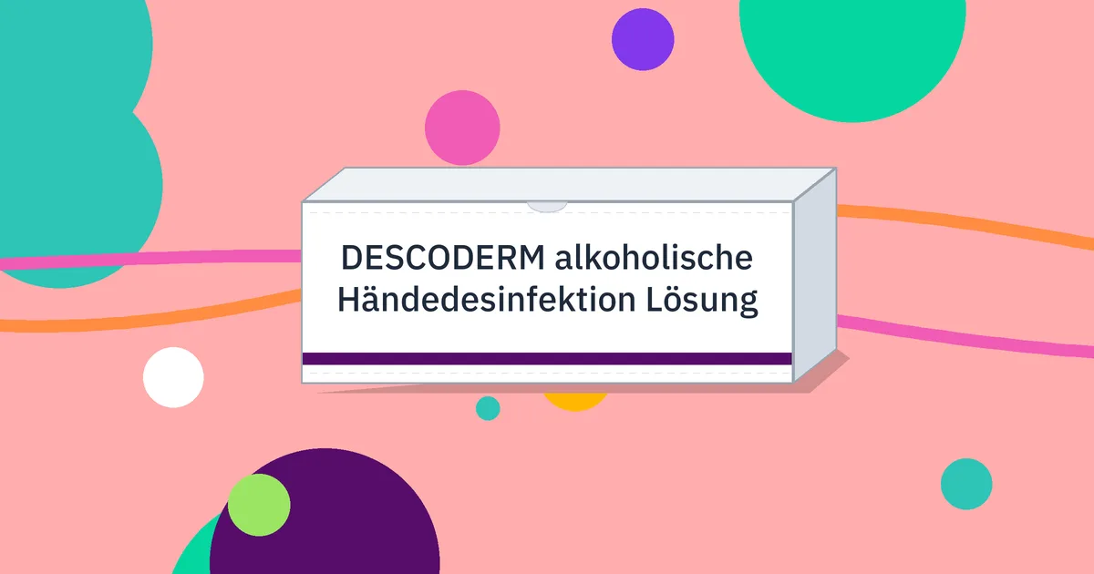 Symbolbild: Packung mit der Aufschrift DESCODERM alkoholische Händedesinfektion Lösung (PZN 19730847) – Verfügbarkeit und Bezug in Apotheken in Frankfurt am Main