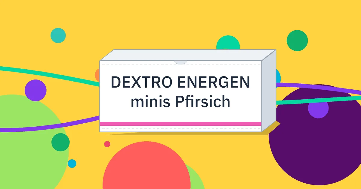 Symbolbild: Packung mit der Aufschrift DEXTRO ENERGEN minis Pfirsich (PZN 08920065) – Verfügbarkeit und Bezug in Apotheken in Frankfurt am Main