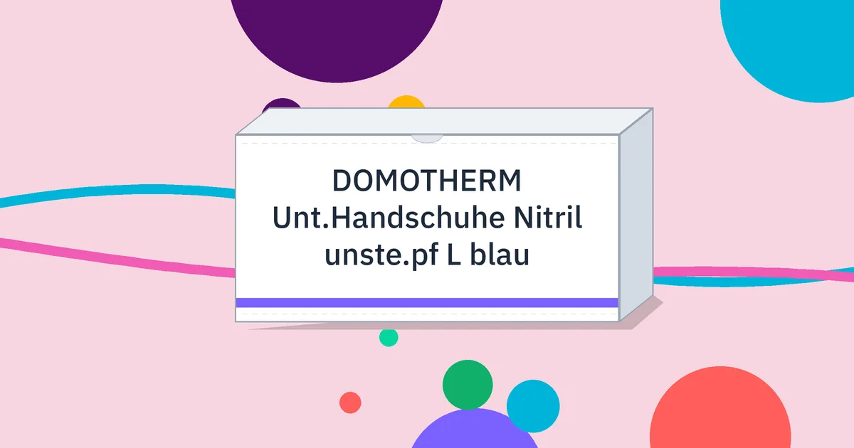 Symbolbild: Packung mit der Aufschrift DOMOTHERM Unt.Handschuhe Nitril unste.pf L blau (PZN 17247650) – Verfügbarkeit und Bezug in Apotheken in Frankfurt am Main