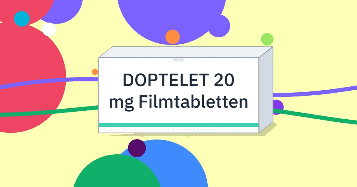 Symbolbild: Packung mit der Aufschrift DOPTELET 20 mg Filmtabletten (PZN 19691768) – Verfügbarkeit und Bezug in Apotheken in Frankfurt am Main