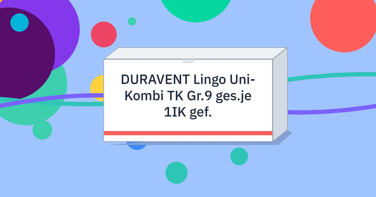 Symbolbild: Packung mit der Aufschrift DURAVENT Lingo Uni-Kombi TK Gr.9 ges.je 1IK gef. (PZN 06992480) – Verfügbarkeit und Bezug in Apotheken in Frankfurt am Main