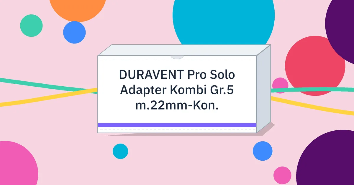 Symbolbild: Packung mit der Aufschrift DURAVENT Pro Solo Adapter Kombi Gr.5 m.22mm-Kon. (PZN 19272534) – Verfügbarkeit und Bezug in Apotheken in Frankfurt am Main
