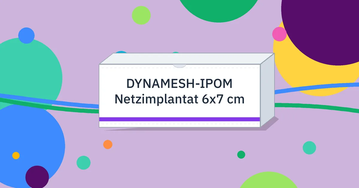 Symbolbild: Packung mit der Aufschrift DYNAMESH-IPOM Netzimplantat 6x7 cm (PZN 19389176) – Verfügbarkeit und Bezug in Apotheken in Frankfurt am Main