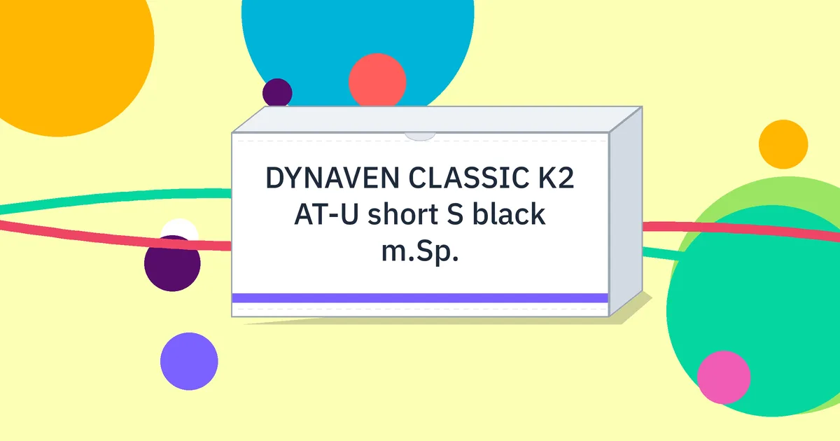 Symbolbild: Packung mit der Aufschrift DYNAVEN CLASSIC K2 AT-U short S black m.Sp. (PZN 18419745) – Verfügbarkeit und Bezug in Apotheken in Frankfurt am Main