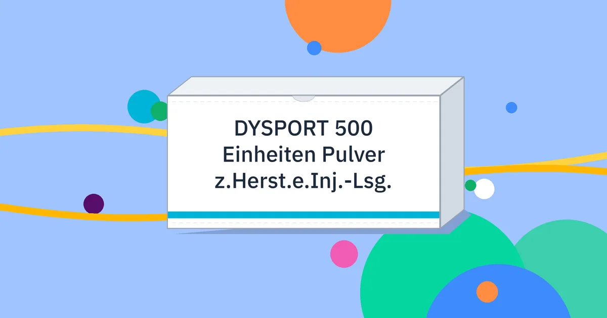 Symbolbild: Packung mit der Aufschrift DYSPORT 500 Einheiten Pulver z.Herst.e.Inj.-Lsg. (PZN 12584348) – Verfügbarkeit und Bezug in Apotheken in Frankfurt am Main