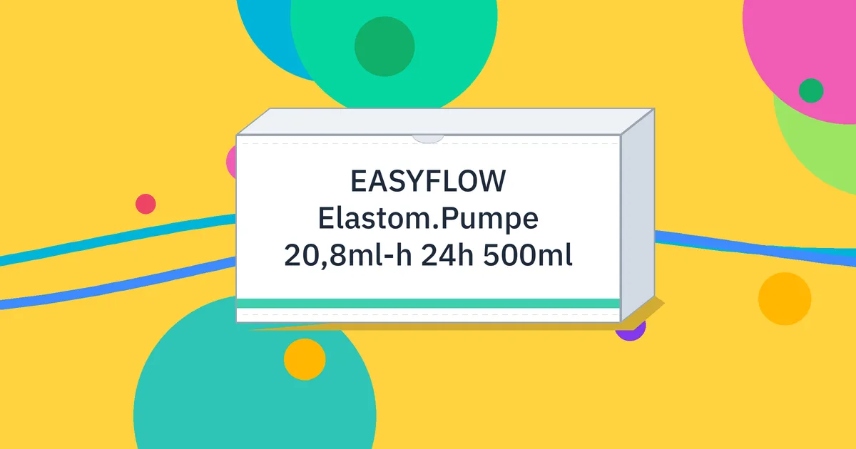 Symbolbild: Packung mit der Aufschrift EASYFLOW Elastom.Pumpe 20,8ml-h 24h 500ml (PZN 18095403) – Verfügbarkeit und Bezug in Apotheken in Frankfurt am Main
