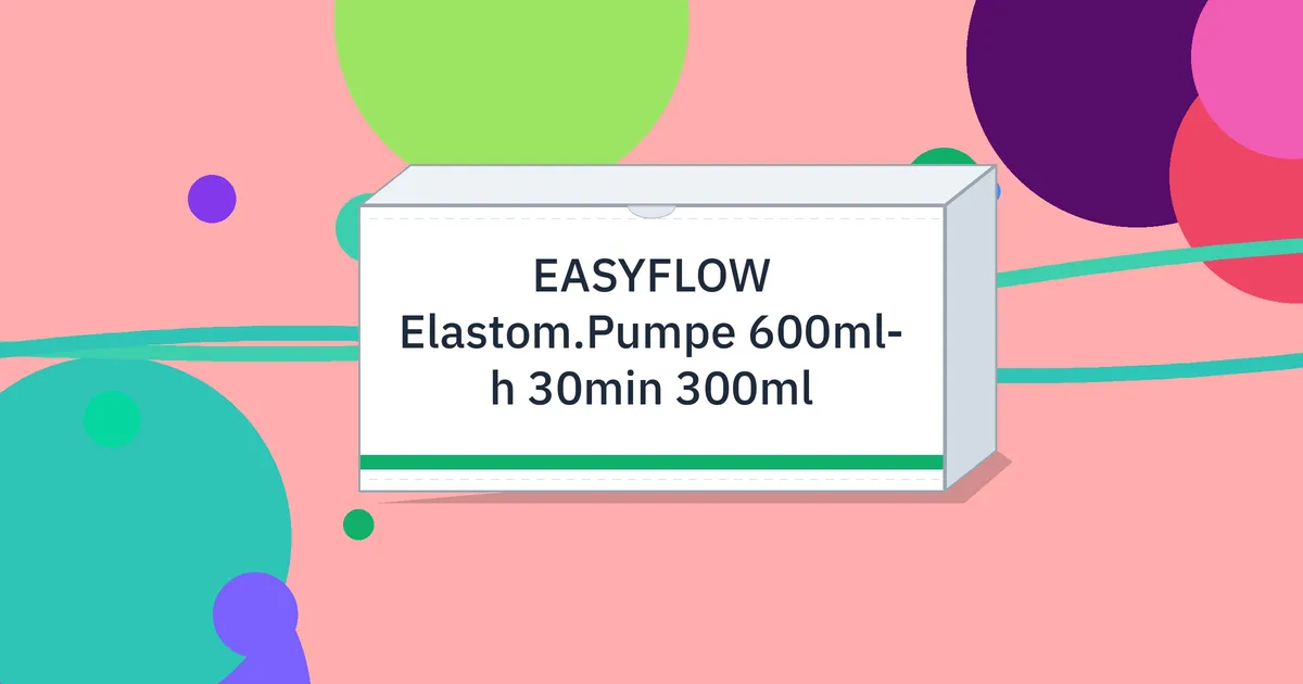 Symbolbild: Packung mit der Aufschrift EASYFLOW Elastom.Pumpe 600ml-h 30min 300ml (PZN 19789177) – Verfügbarkeit und Bezug in Apotheken in Frankfurt am Main