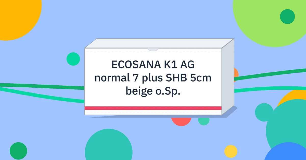 Symbolbild: Packung mit der Aufschrift ECOSANA K1 AG normal 7 plus SHB 5cm beige o.Sp. (PZN 04730735) – Verfügbarkeit und Bezug in Apotheken in Frankfurt am Main