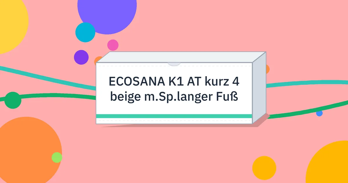 Symbolbild: Packung mit der Aufschrift ECOSANA K1 AT kurz 4 beige m.Sp.langer Fuß (PZN 04731835) – Verfügbarkeit und Bezug in Apotheken in Frankfurt am Main