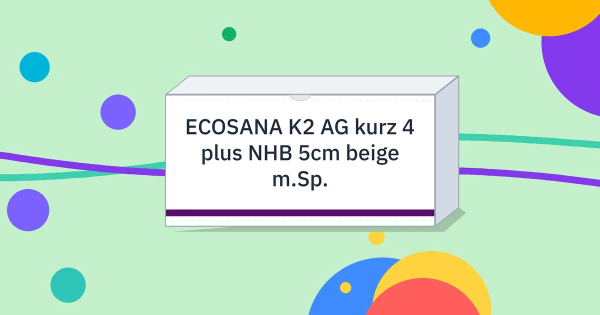 Symbolbild: Packung mit der Aufschrift ECOSANA K2 AG kurz 4 plus NHB 5cm beige m.Sp. (PZN 01450969) – Verfügbarkeit und Bezug in Apotheken in Frankfurt am Main