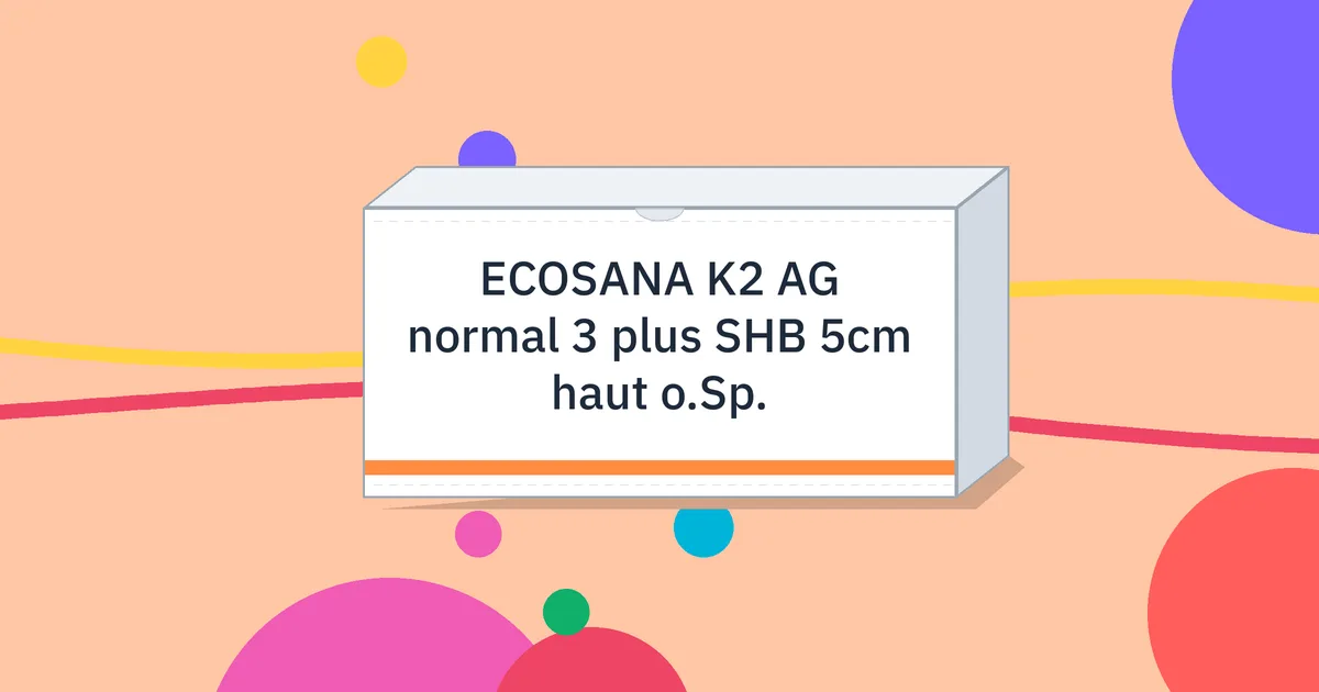Symbolbild: Packung mit der Aufschrift ECOSANA K2 AG normal 3 plus SHB 5cm haut o.Sp. (PZN 01430234) – Verfügbarkeit und Bezug in Apotheken in Frankfurt am Main