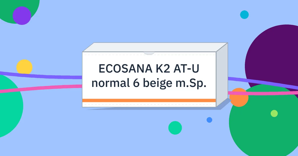 Symbolbild: Packung mit der Aufschrift ECOSANA K2 AT-U normal 6 beige m.Sp. (PZN 01586491) – Verfügbarkeit und Bezug in Apotheken in Frankfurt am Main