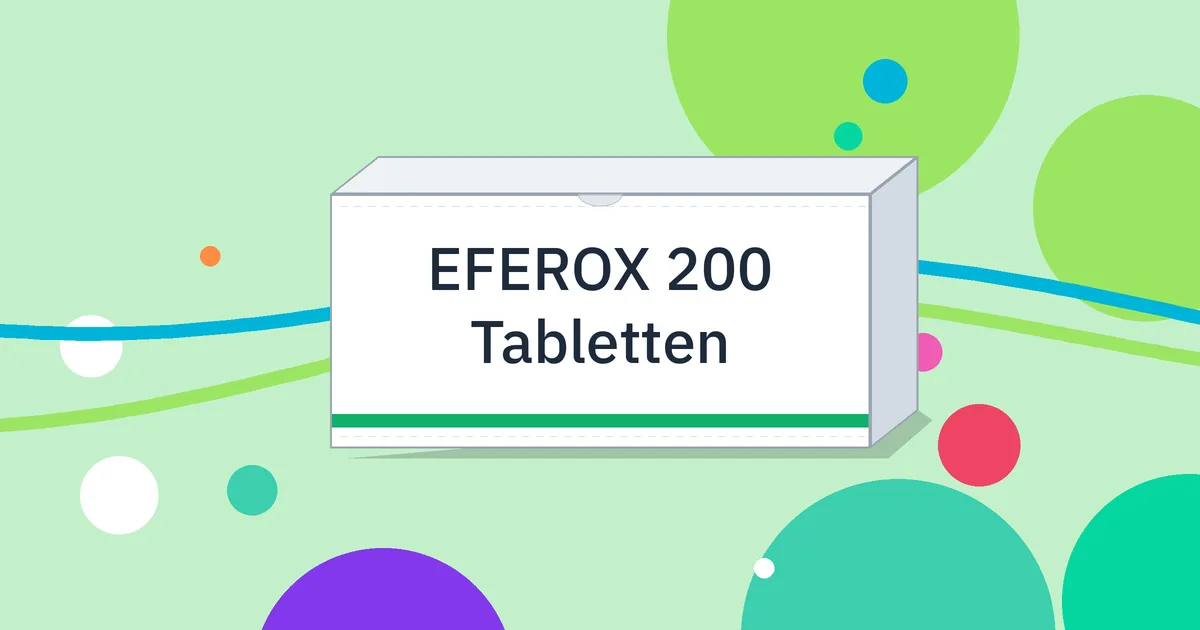 Symbolbild: Packung mit der Aufschrift EFEROX 200 Tabletten (PZN 09267868) – Verfügbarkeit und Bezug in Apotheken in Frankfurt am Main