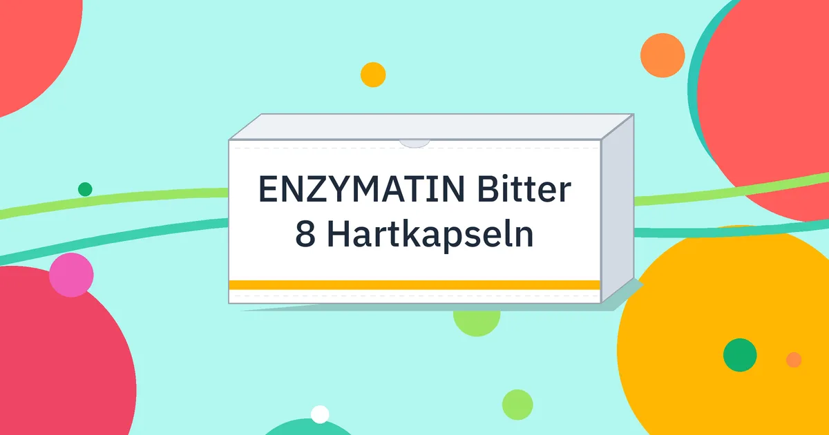 Symbolbild: Packung mit der Aufschrift ENZYMATIN Bitter 8 Hartkapseln (PZN 20608809) – Verfügbarkeit und Bezug in Apotheken in Frankfurt am Main