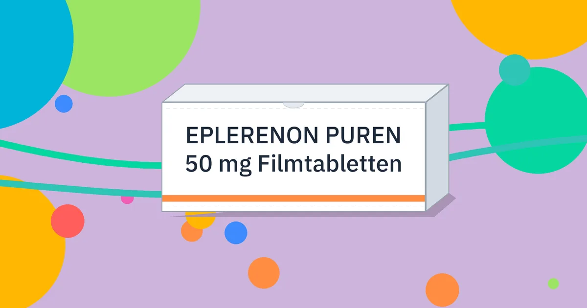 Symbolbild: Packung mit der Aufschrift EPLERENON PUREN 50 mg Filmtabletten (PZN 18122465) – Verfügbarkeit und Bezug in Apotheken in Frankfurt am Main