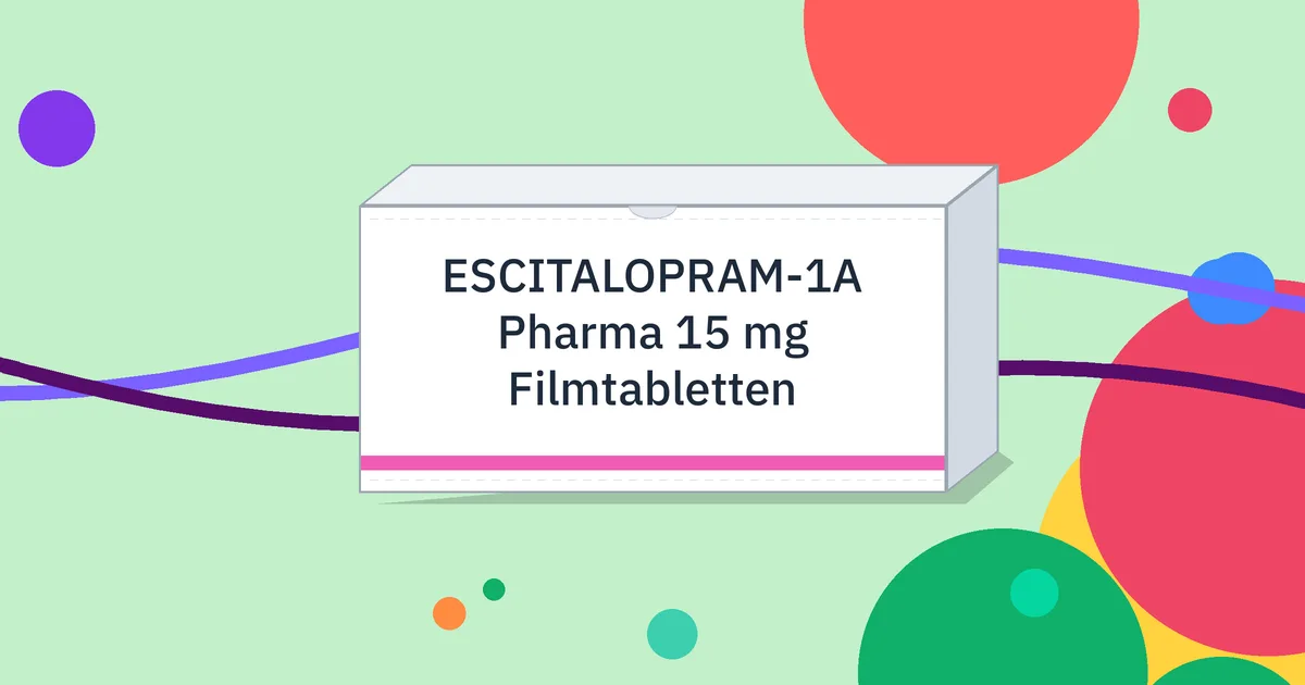 Symbolbild: Packung mit der Aufschrift ESCITALOPRAM-1A Pharma 15 mg Filmtabletten (PZN 10253699) – Verfügbarkeit und Bezug in Apotheken in Frankfurt am Main