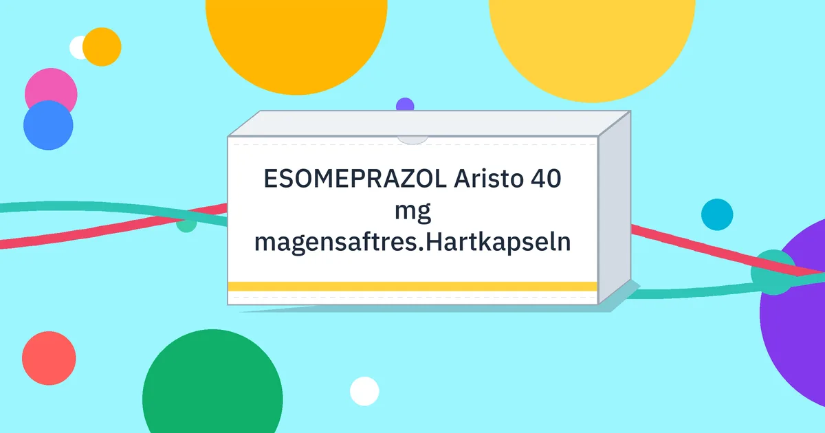 Symbolbild: Packung mit der Aufschrift ESOMEPRAZOL Aristo 40 mg magensaftres.Hartkapseln (PZN 10171122) – Verfügbarkeit und Bezug in Apotheken in Frankfurt am Main