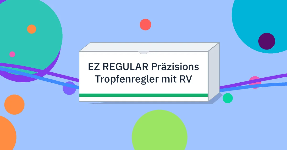 Symbolbild: Packung mit der Aufschrift EZ REGULAR Präzisions Tropfenregler mit RV (PZN 10077624) – Verfügbarkeit und Bezug in Apotheken in Frankfurt am Main