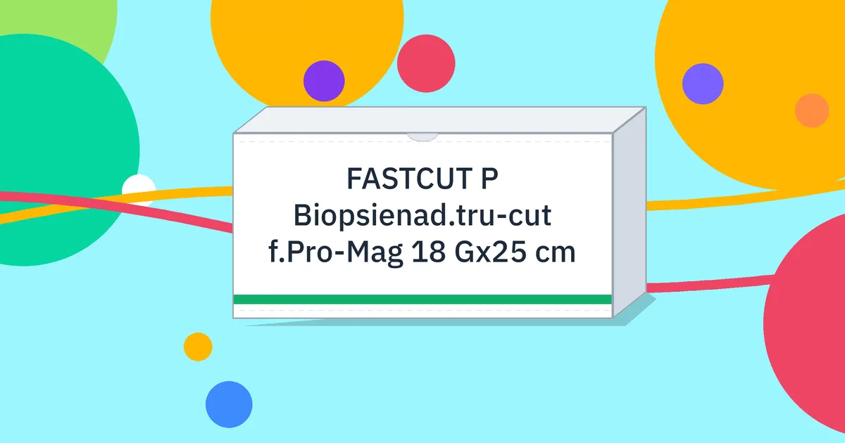 Symbolbild: Packung mit der Aufschrift FASTCUT P Biopsienad.tru-cut f.Pro-Mag 18 Gx25 cm (PZN 16087463) – Verfügbarkeit und Bezug in Apotheken in Frankfurt am Main
