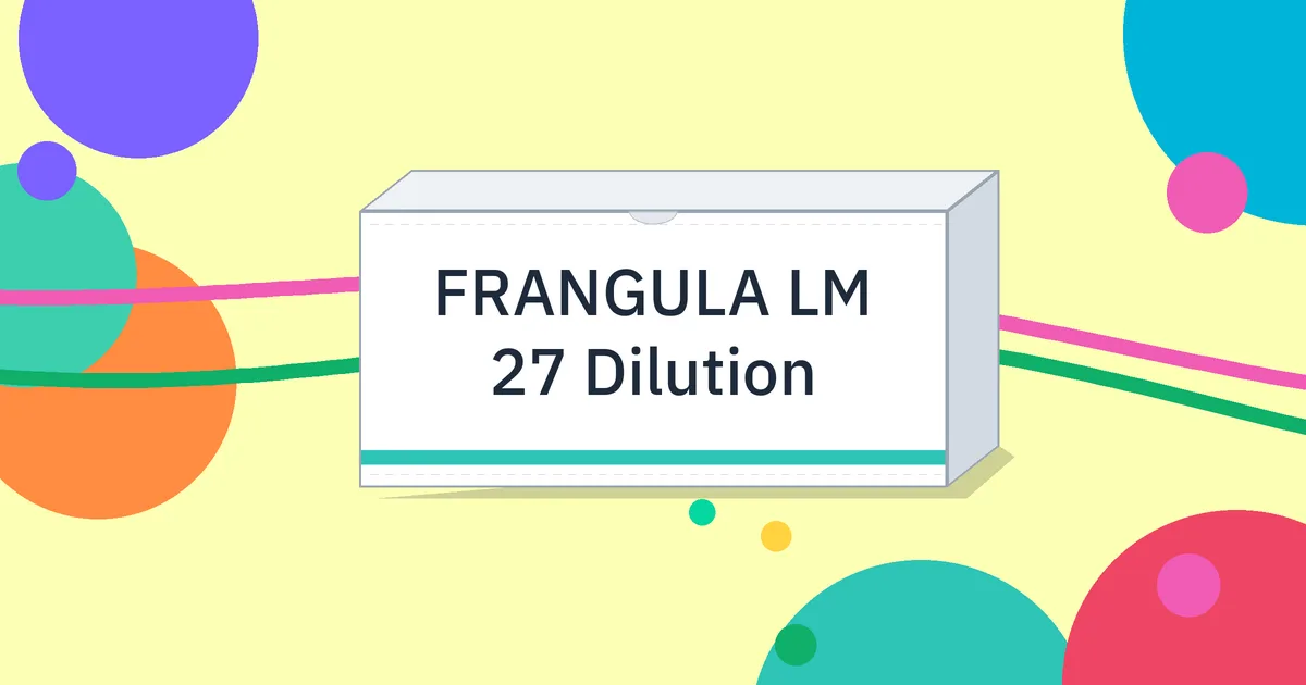 Symbolbild: Packung mit der Aufschrift FRANGULA LM 27 Dilution (PZN 12874595) – Verfügbarkeit und Bezug in Apotheken in Frankfurt am Main