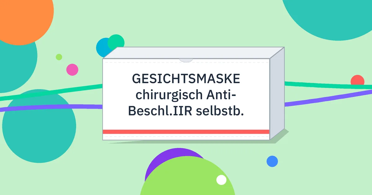 Symbolbild: Packung mit der Aufschrift GESICHTSMASKE chirurgisch Anti-Beschl.IIR selbstb. (PZN 17196912) – Verfügbarkeit und Bezug in Apotheken in Frankfurt am Main