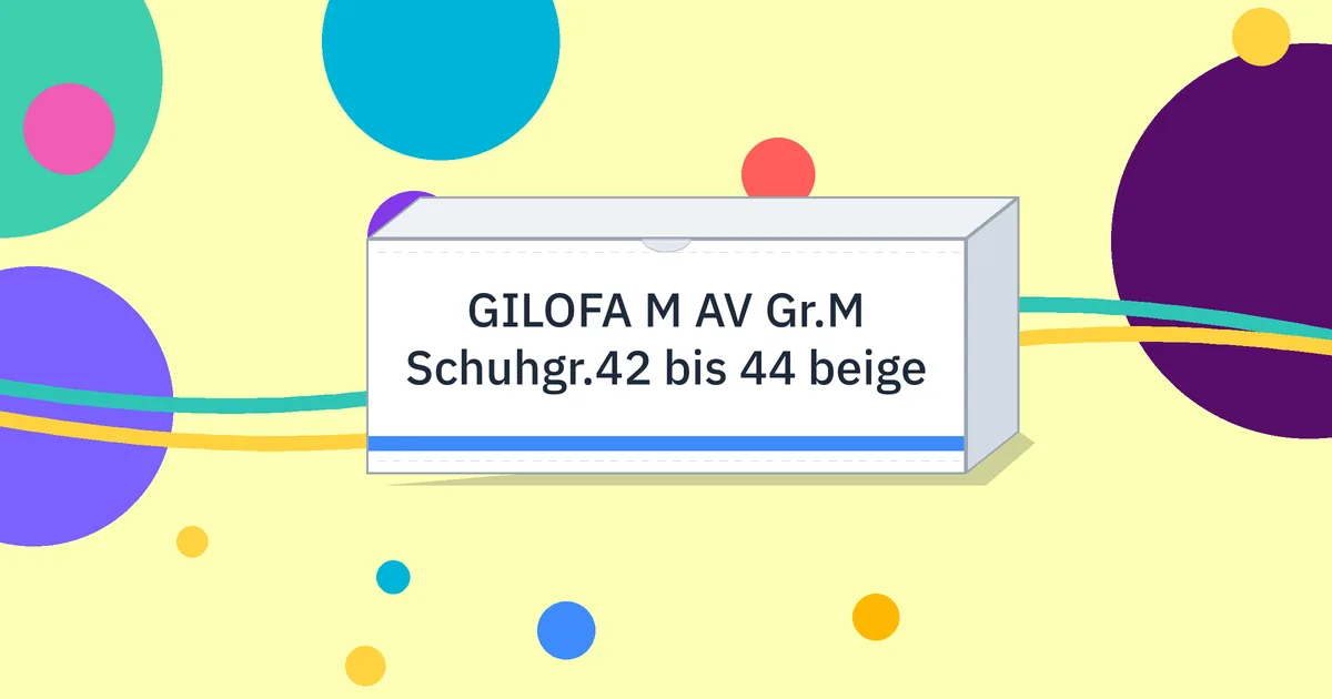 Symbolbild: Packung mit der Aufschrift GILOFA M AV Gr.M Schuhgr.42 bis 44 beige (PZN 16726325) – Verfügbarkeit und Bezug in Apotheken in Frankfurt am Main