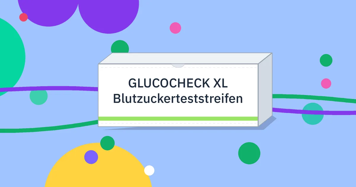 Symbolbild: Packung mit der Aufschrift GLUCOCHECK XL Blutzuckerteststreifen (PZN 08882761) – Verfügbarkeit und Bezug in Apotheken in Frankfurt am Main