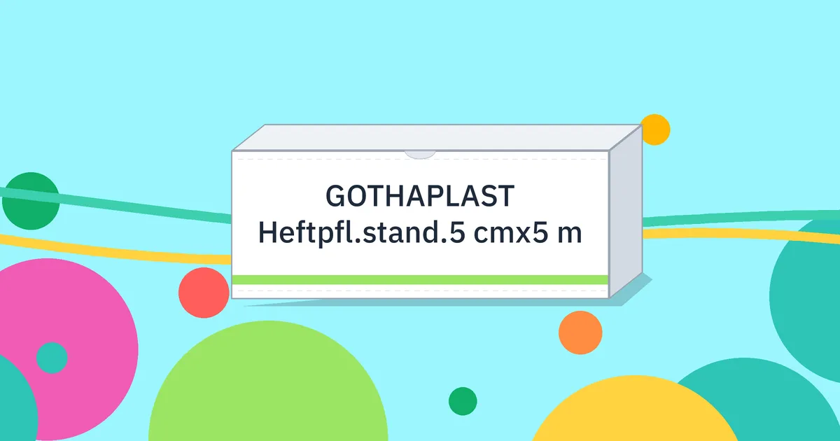 Symbolbild: Packung mit der Aufschrift GOTHAPLAST Heftpfl.stand.5 cmx5 m (PZN 04051359) – Verfügbarkeit und Bezug in Apotheken in Frankfurt am Main