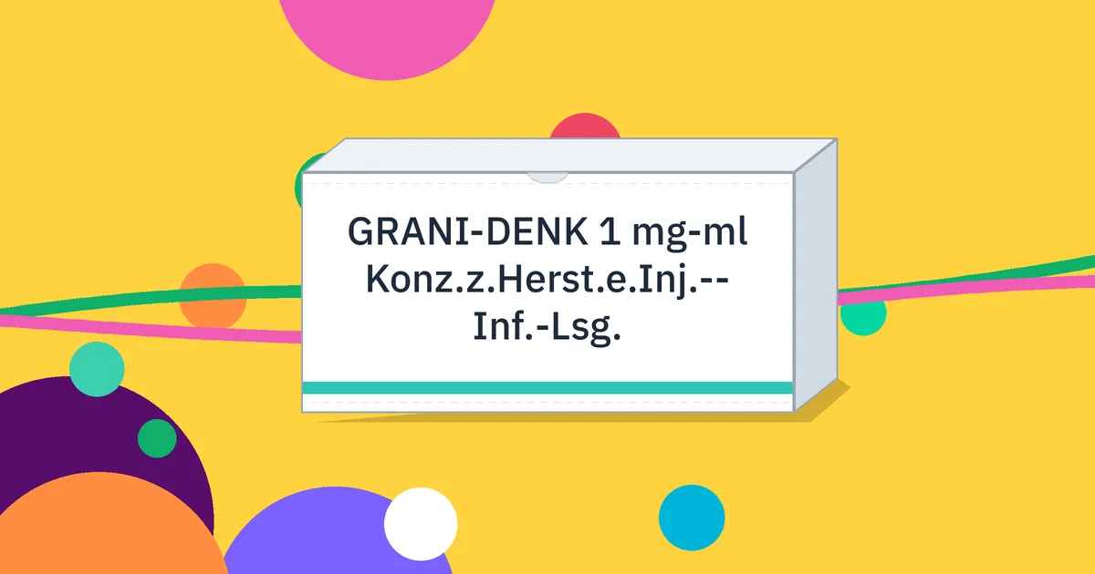 Symbolbild: Packung mit der Aufschrift GRANI-DENK 1 mg-ml Konz.z.Herst.e.Inj.--Inf.-Lsg. (PZN 10943665) – Verfügbarkeit und Bezug in Apotheken in Frankfurt am Main