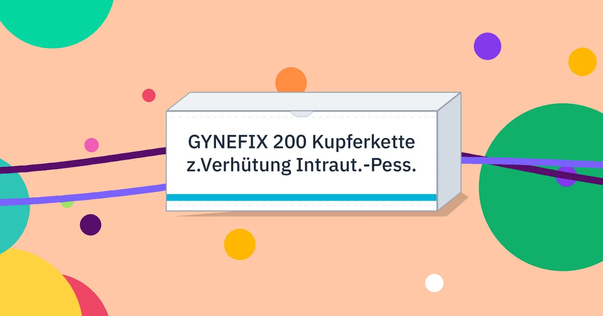 Symbolbild: Packung mit der Aufschrift GYNEFIX 200 Kupferkette z.Verhütung Intraut.-Pess. (PZN 09254481) – Verfügbarkeit und Bezug in Apotheken in Frankfurt am Main