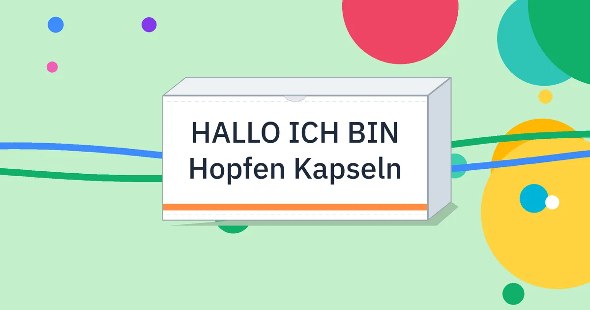 Symbolbild: Packung mit der Aufschrift HALLO ICH BIN Hopfen Kapseln (PZN 15377489) – Verfügbarkeit und Bezug in Apotheken in Frankfurt am Main