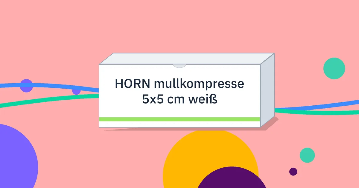 Symbolbild: Packung mit der Aufschrift HORN mullkompresse 5x5 cm weiß (PZN 04664286) – Verfügbarkeit und Bezug in Apotheken in Frankfurt am Main