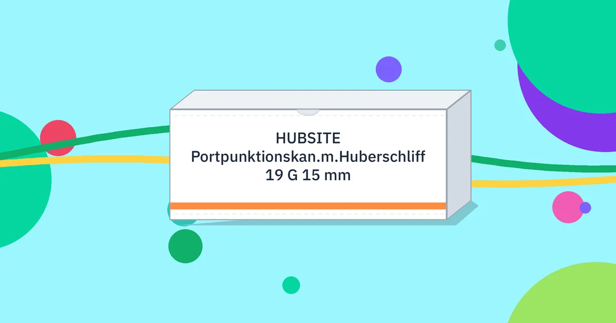 Symbolbild: Packung mit der Aufschrift HUBSITE Portpunktionskan.m.Huberschliff 19 G 15 mm (PZN 07369464) – Verfügbarkeit und Bezug in Apotheken in Frankfurt am Main