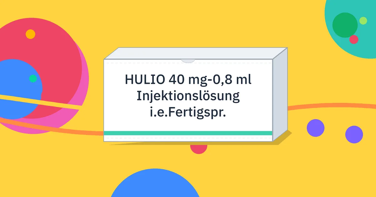 Symbolbild: Packung mit der Aufschrift HULIO 40 mg-0,8 ml Injektionslösung i.e.Fertigspr. (PZN 15629695) – Verfügbarkeit und Bezug in Apotheken in Frankfurt am Main