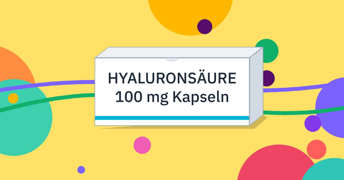 Symbolbild: Packung mit der Aufschrift HYALURONSÄURE 100 mg Kapseln (PZN 09539031) – Verfügbarkeit und Bezug in Apotheken in Frankfurt am Main