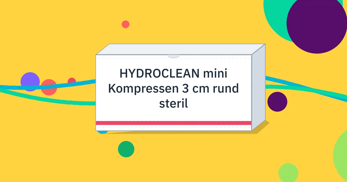 Symbolbild: Packung mit der Aufschrift HYDROCLEAN mini Kompressen 3 cm rund steril (PZN 18035921) – Verfügbarkeit und Bezug in Apotheken in Frankfurt am Main