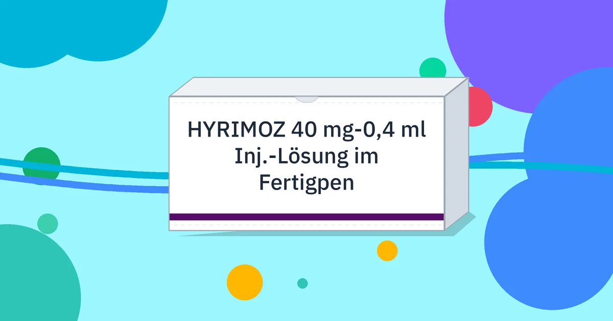 Symbolbild: Packung mit der Aufschrift HYRIMOZ 40 mg-0,4 ml Inj.-Lösung im Fertigpen (PZN 19173358) – Verfügbarkeit und Bezug in Apotheken in Frankfurt am Main