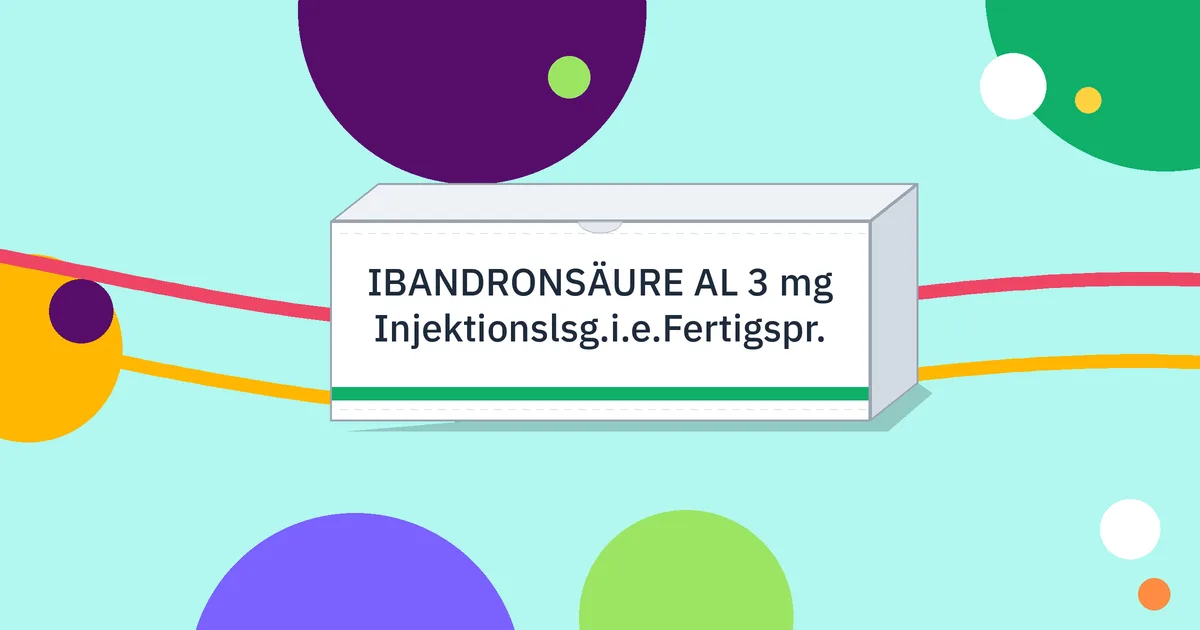 Symbolbild: Packung mit der Aufschrift IBANDRONSÄURE AL 3 mg Injektionslsg.i.e.Fertigspr. (PZN 13815703) – Verfügbarkeit und Bezug in Apotheken in Frankfurt am Main