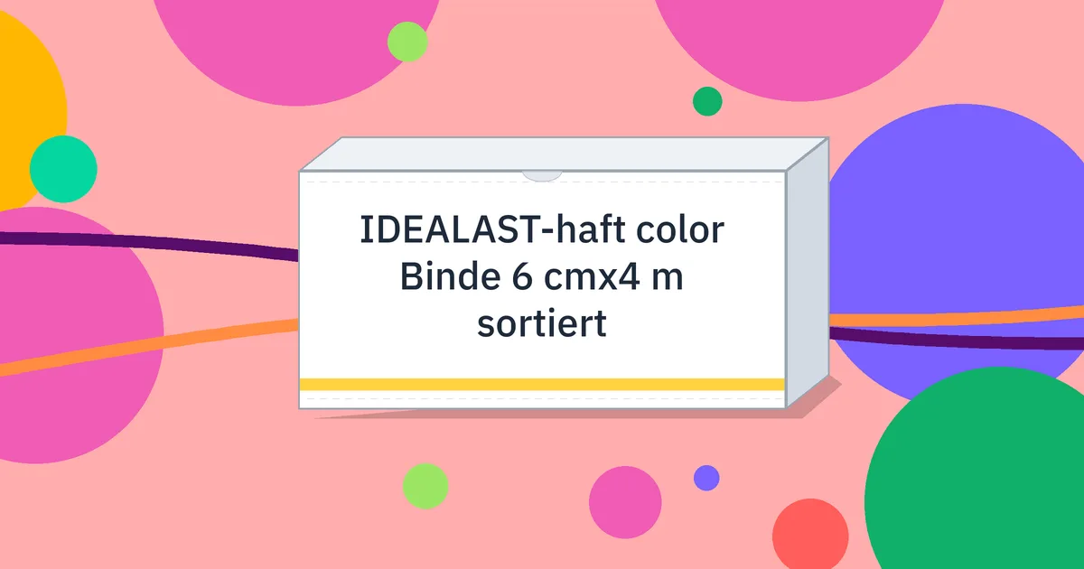 Symbolbild: Packung mit der Aufschrift IDEALAST-haft color Binde 6 cmx4 m sortiert (PZN 10109494) – Verfügbarkeit und Bezug in Apotheken in Frankfurt am Main