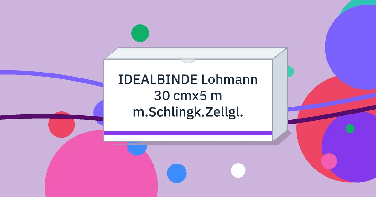 Symbolbild: Packung mit der Aufschrift IDEALBINDE Lohmann 30 cmx5 m m.Schlingk.Zellgl. (PZN 00321968) – Verfügbarkeit und Bezug in Apotheken in Frankfurt am Main