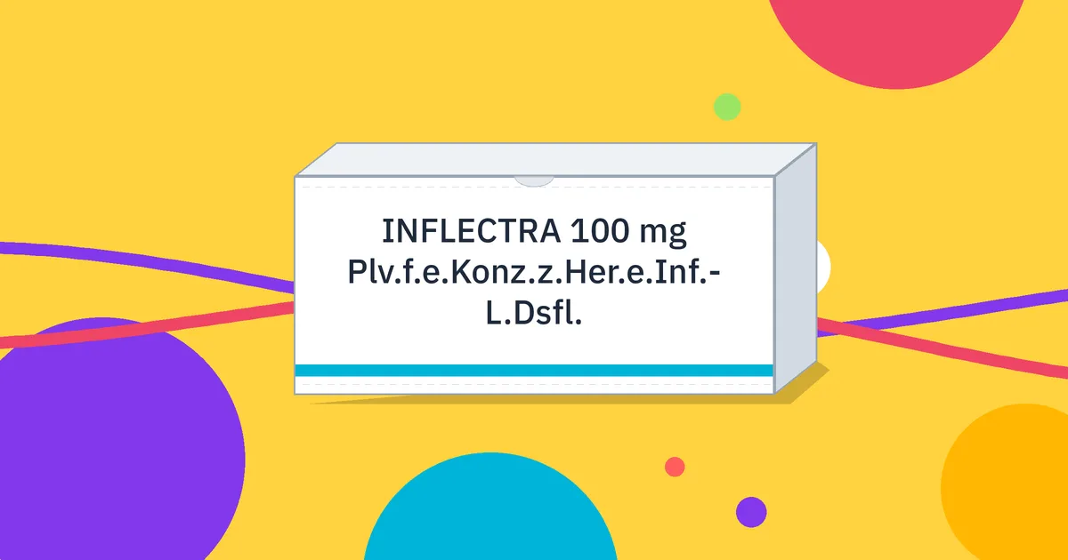 Symbolbild: Packung mit der Aufschrift INFLECTRA 100 mg Plv.f.e.Konz.z.Her.e.Inf.-L.Dsfl. (PZN 11174163) – Verfügbarkeit und Bezug in Apotheken in Frankfurt am Main
